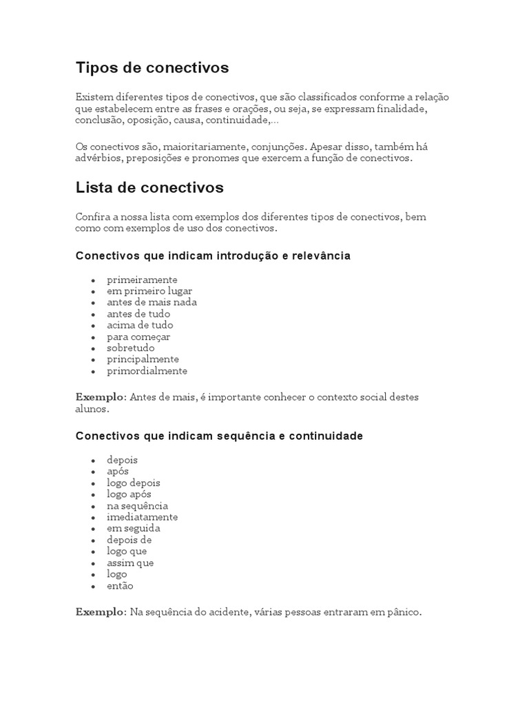 Uma lista abrangente de conectivos e seus significados | PDF | Tempo ...