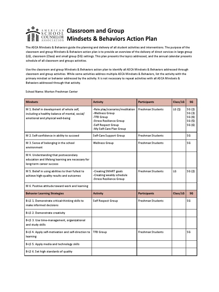 Classroom and Group M B Action Plan | PDF | Mindset | Psychological ...