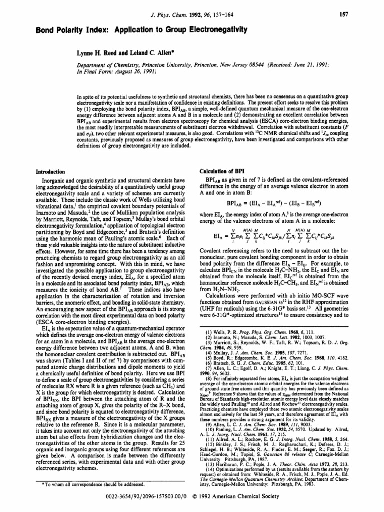Bond Polarity Index: Application To Group Electronegativity | PDF ...