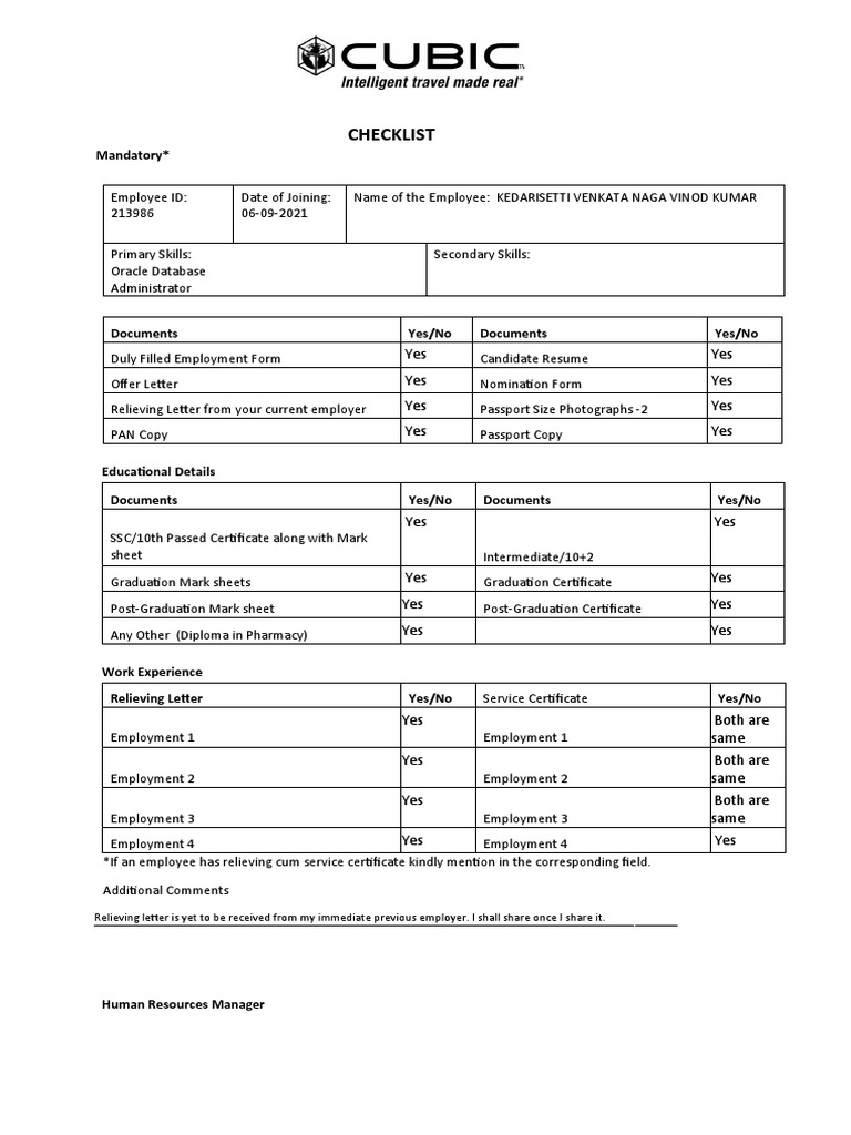 New Joinee Checklist | PDF