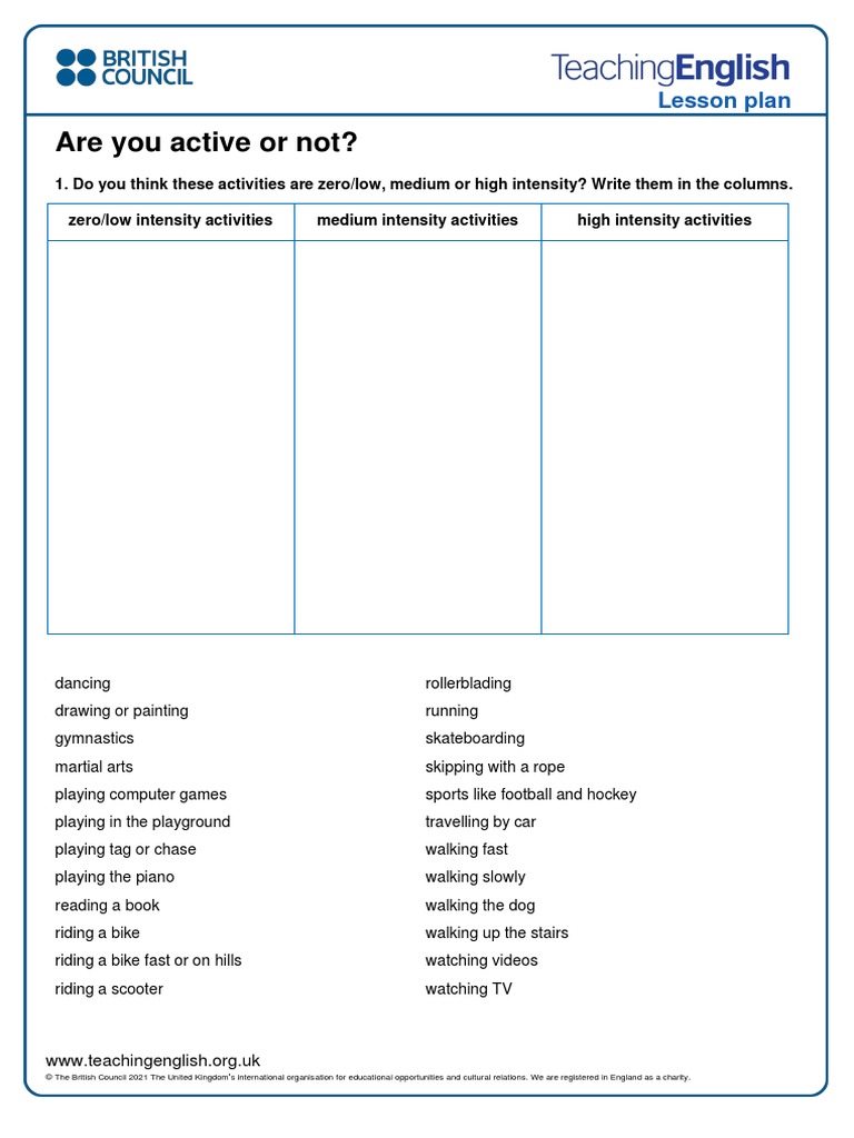 Teaching Primary SDG 3 Are You Active or Not Classroom Worksheet | PDF