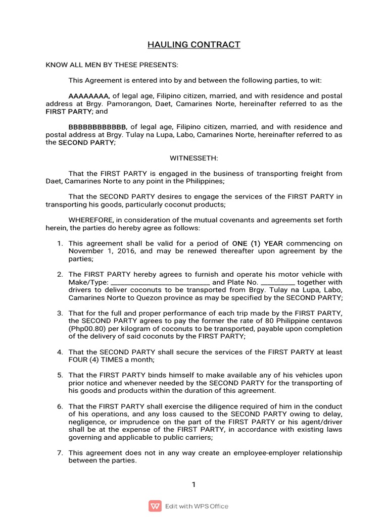 Hauling Agreement | PDF