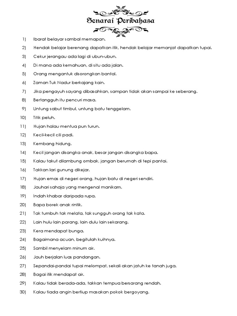T4 Senarai Peribahasa Berdasarkan Buku Teks Ting4 KSSM | PDF