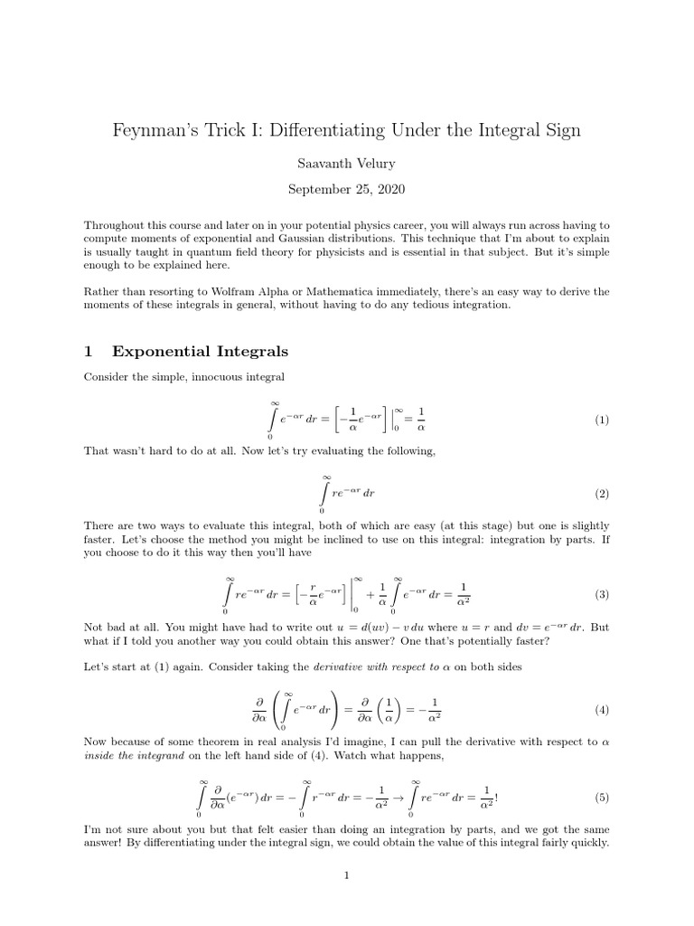 Feynman's Trick: Differentiating Integrals | PDF | Integral | Mathematics