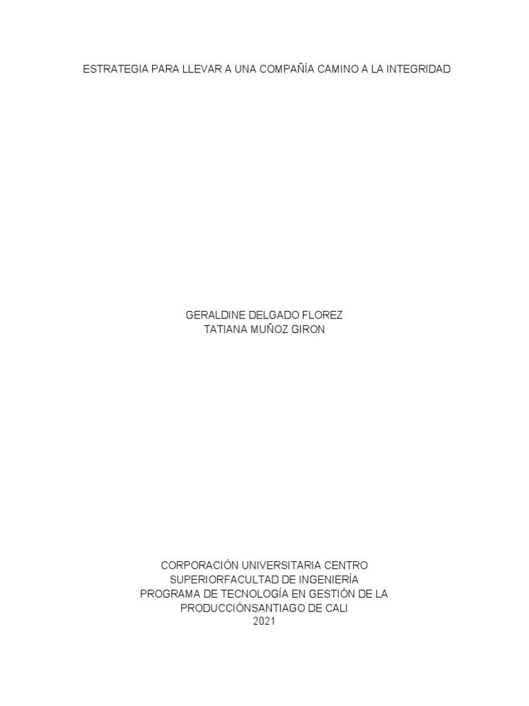 Estrategia para Llevar A Una Compañia Camino A La Integridad ...