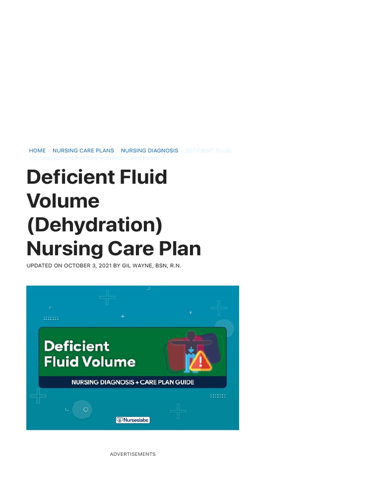 Fluid Volume Deficit (Dehydration) Nursing Care Plan - Nurseslabs | PDF | Dehydration ...