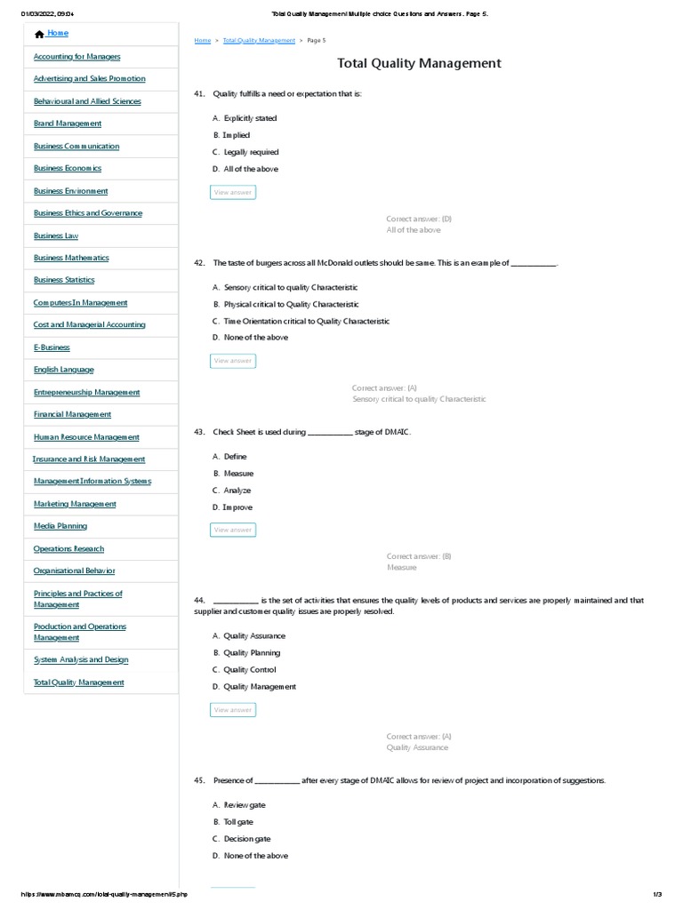 TQM Exam Questions and Answers | PDF | Quality Management | Business