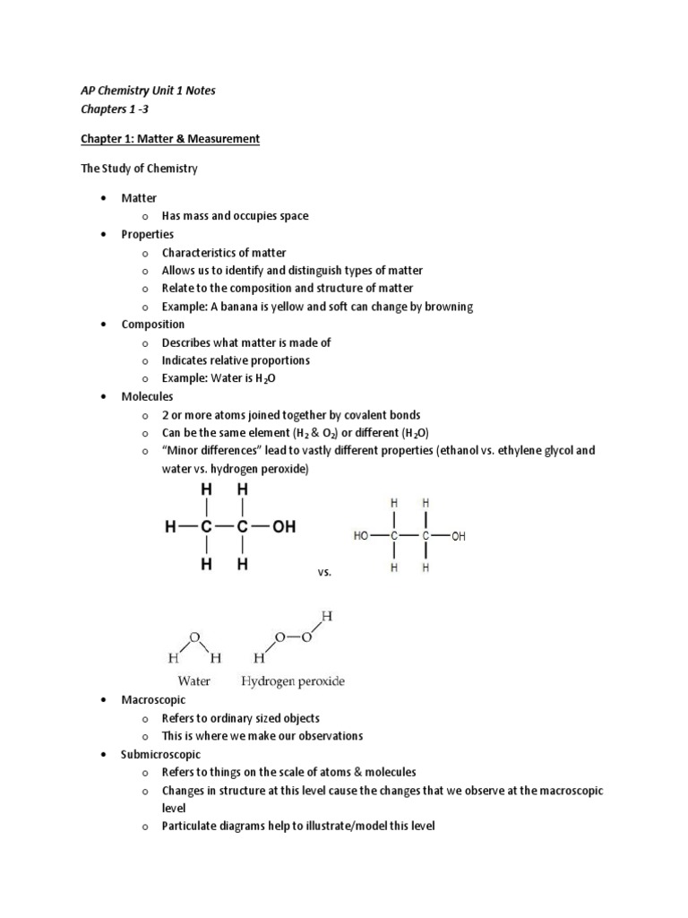 Chapter 1: Matter & Measurement: AP Chemistry Unit 1 Notes Chapters 1 ...