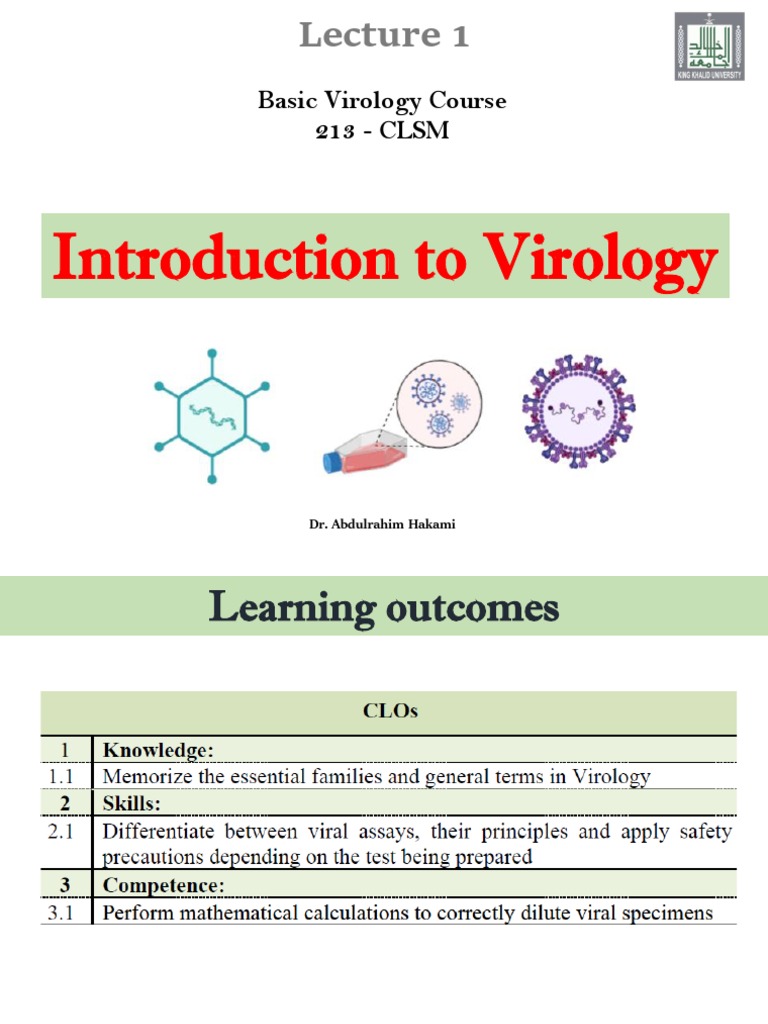 Lecture 1 Introduction To Virology 213-CLSM L4 | PDF | Virus | Vaccines