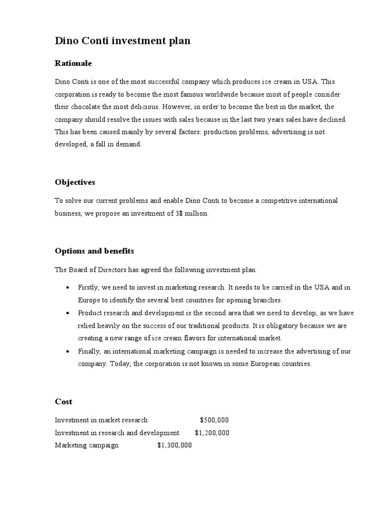Dino Conti Investment Plan: Rationale | PDF