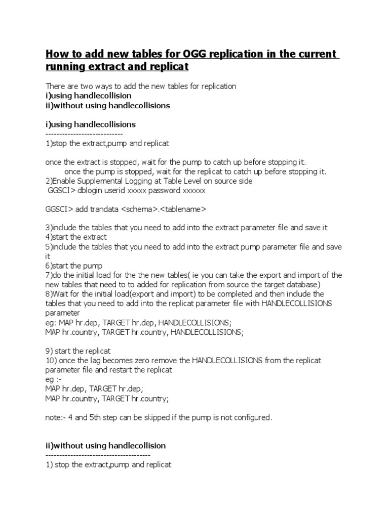 How To Add New Tables For OGG Replication in The Current Running Extract and Replicat | Download ...