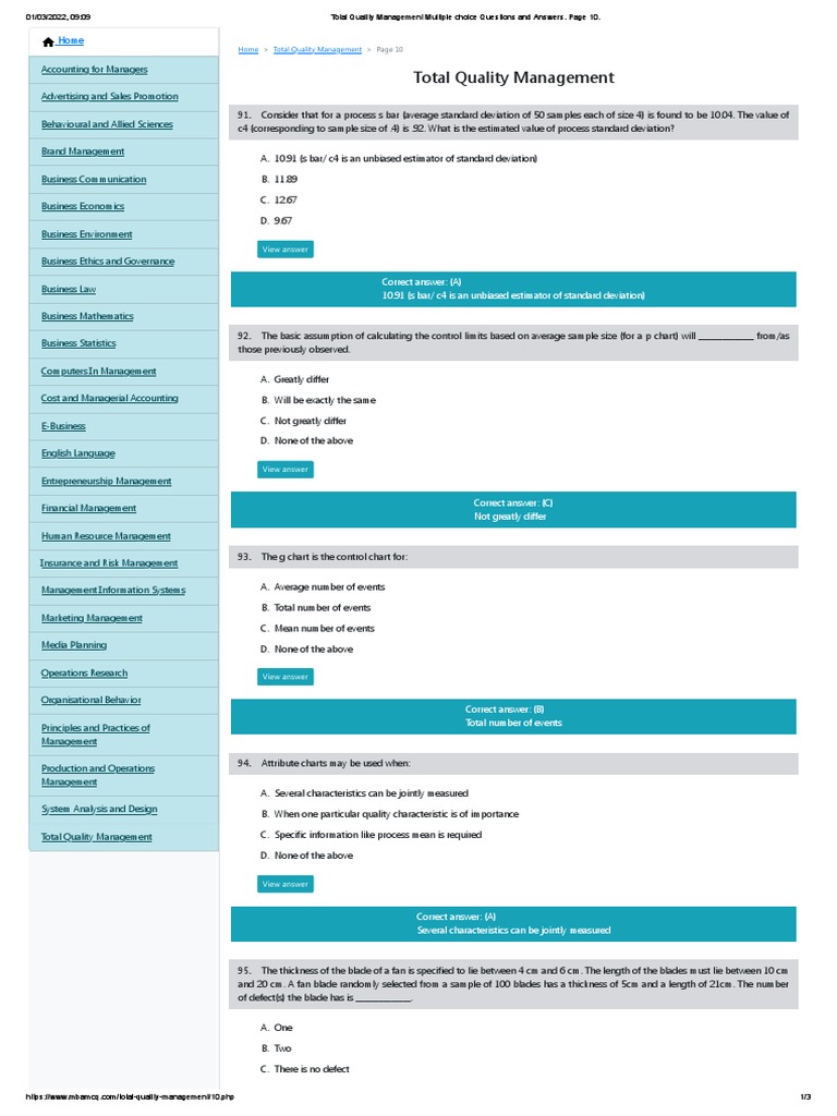 Total Quality Management Multiple Choice Questions and Answers. Page 10 ...