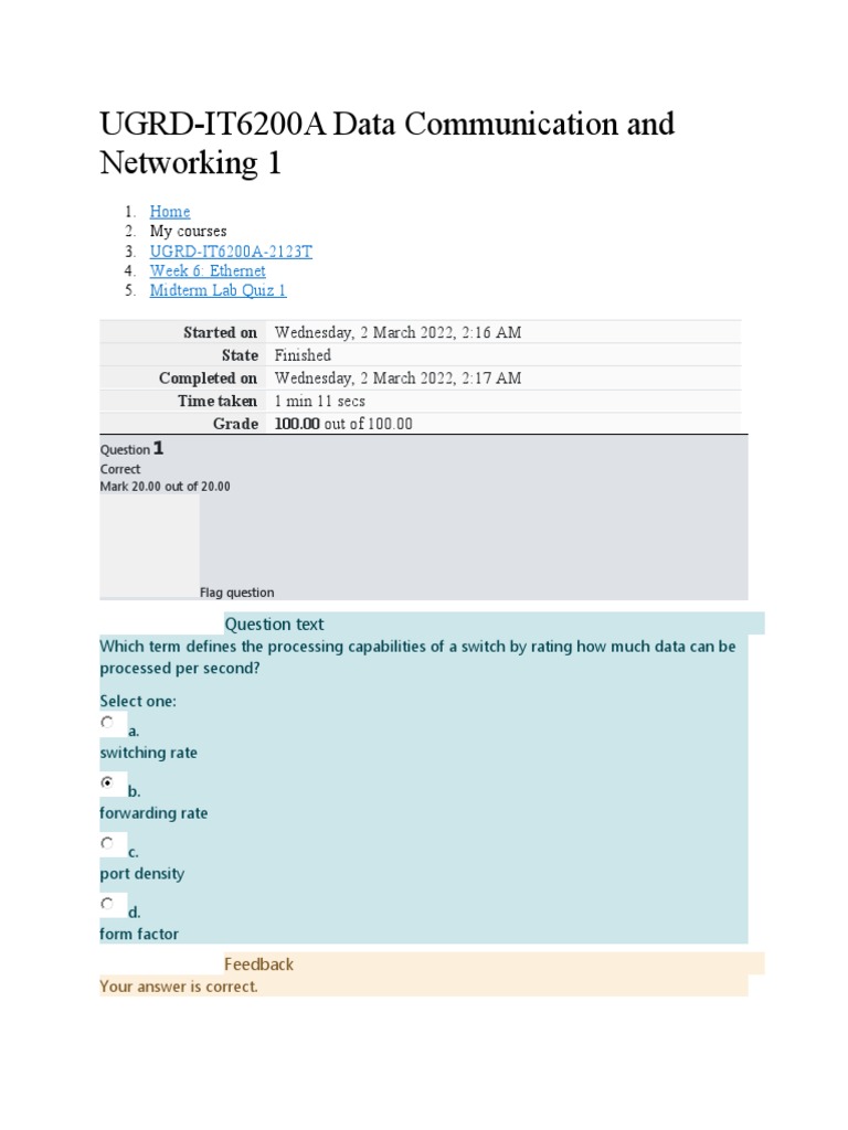 DataCom&Net1 - Midterm Lab Quiz 1 | PDF