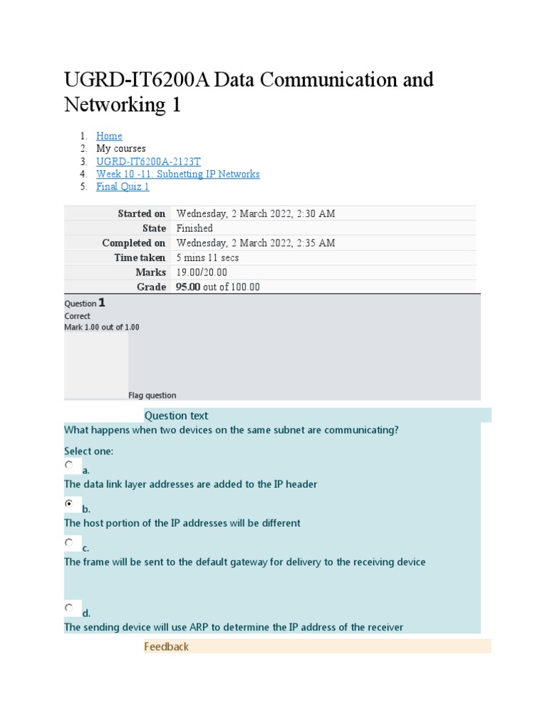 Networking Quiz: Subnetting & Protocols | PDF | Computer Network ...