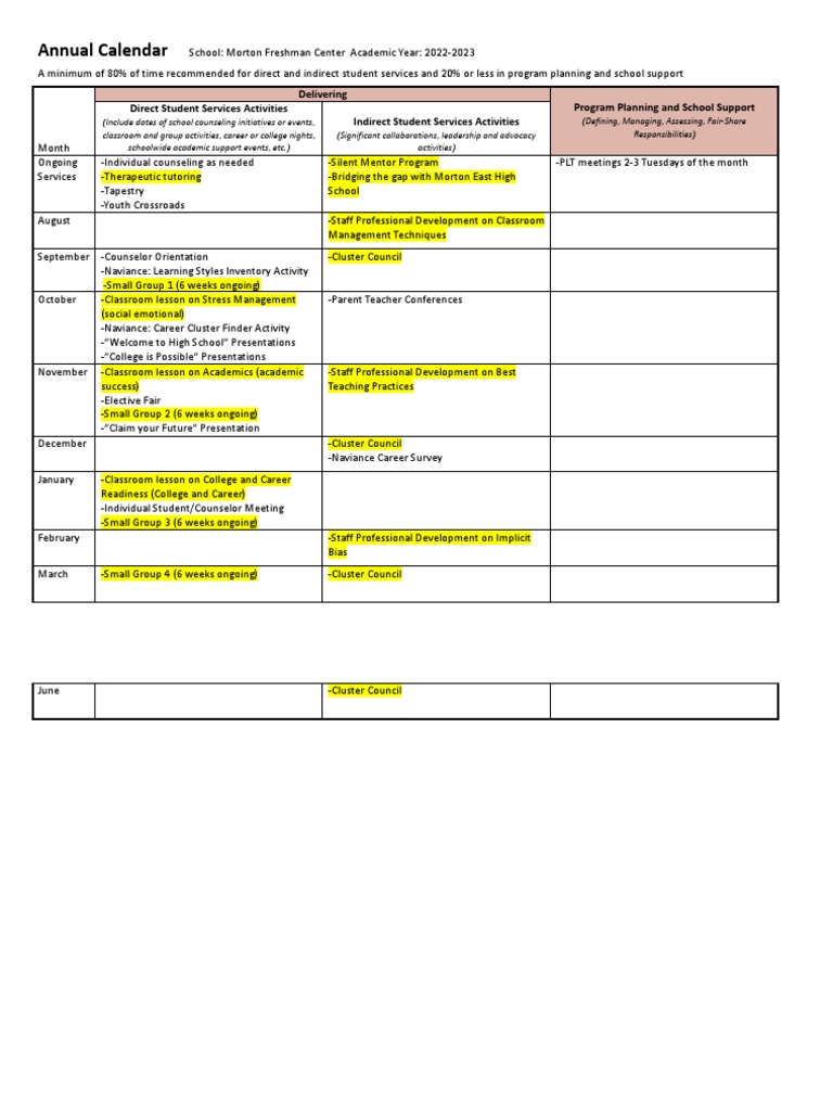 Annual Calendar | PDF | School Counselor | Communication