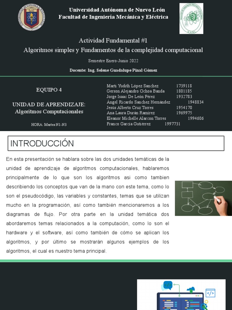 Equipo 4-Presentación AF1-Algoritmos Computacionales | PDF | Algoritmos | Lenguaje de programación