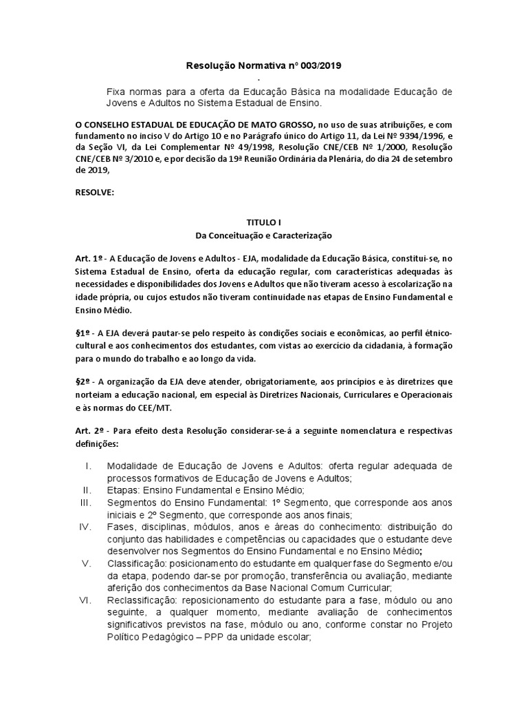 Resolução Cee 003 2019 Pdf Pedagogia Educação à Distância
