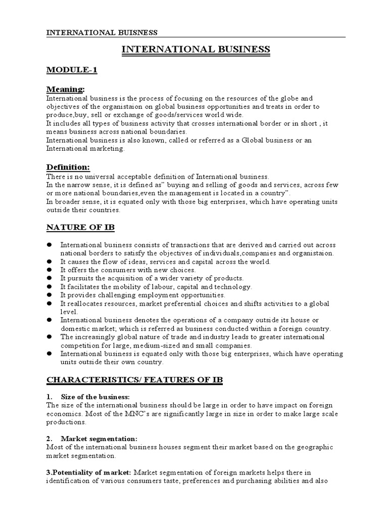 International Business Notes | PDF | International Business | Economic ...