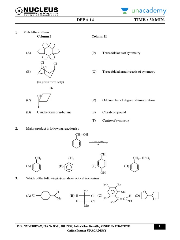 DPP # 14 Time: 30 Min.: - Column I Column II | PDF | Space | Inorganic ...
