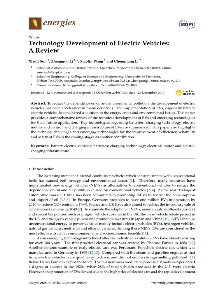 Energies: Technology Development of Electric Vehicles: A Review | PDF ...