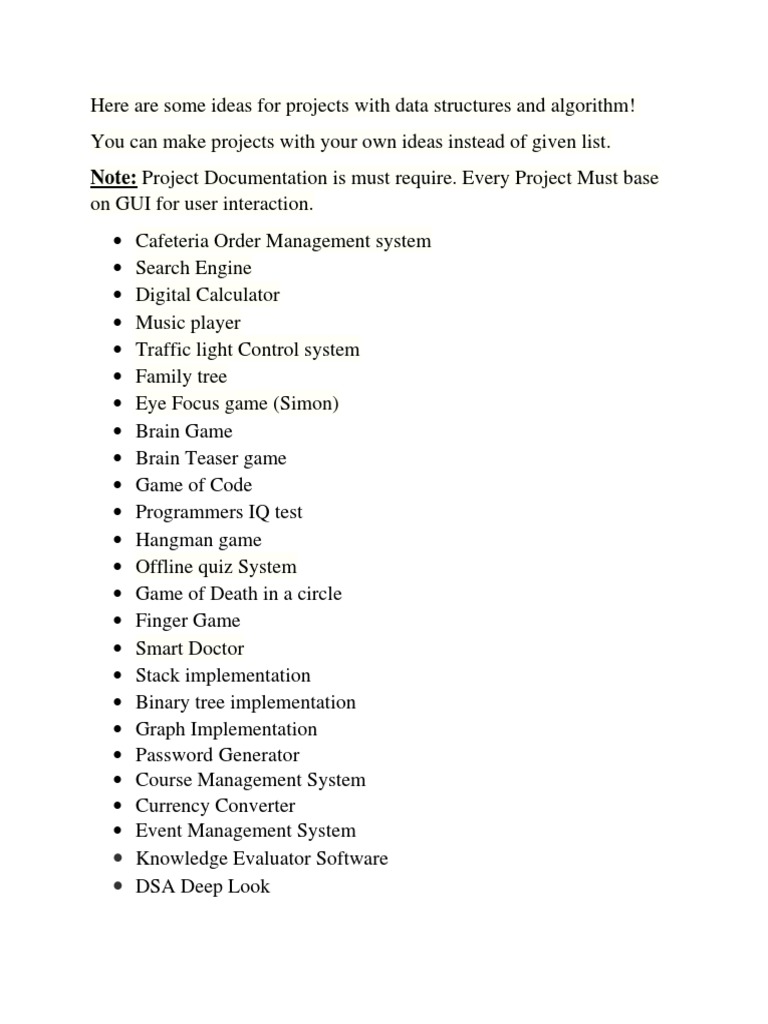 Ideas For Projects DSA | PDF