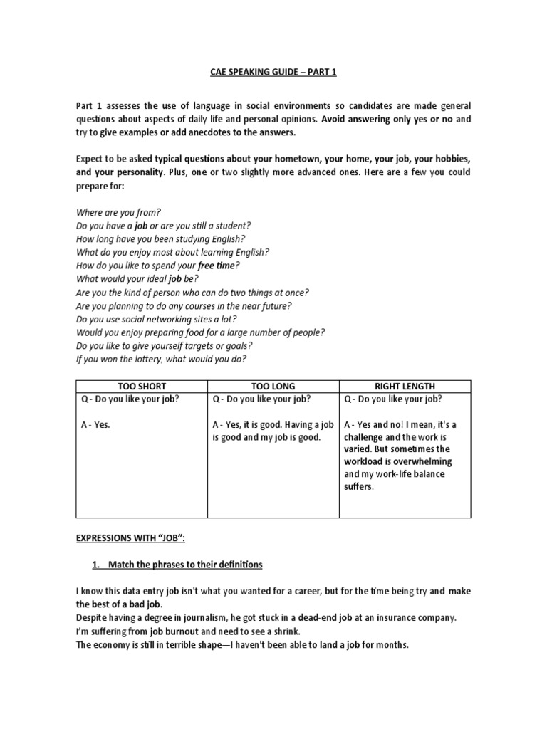 CAE Speaking Exam Part 1 Tips | PDF | Test (Assessment) | Question