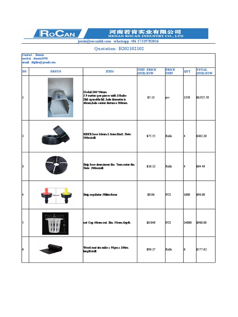 CIF Quotation For Model 100 50mm PVC Hydroponic System 1 | PDF