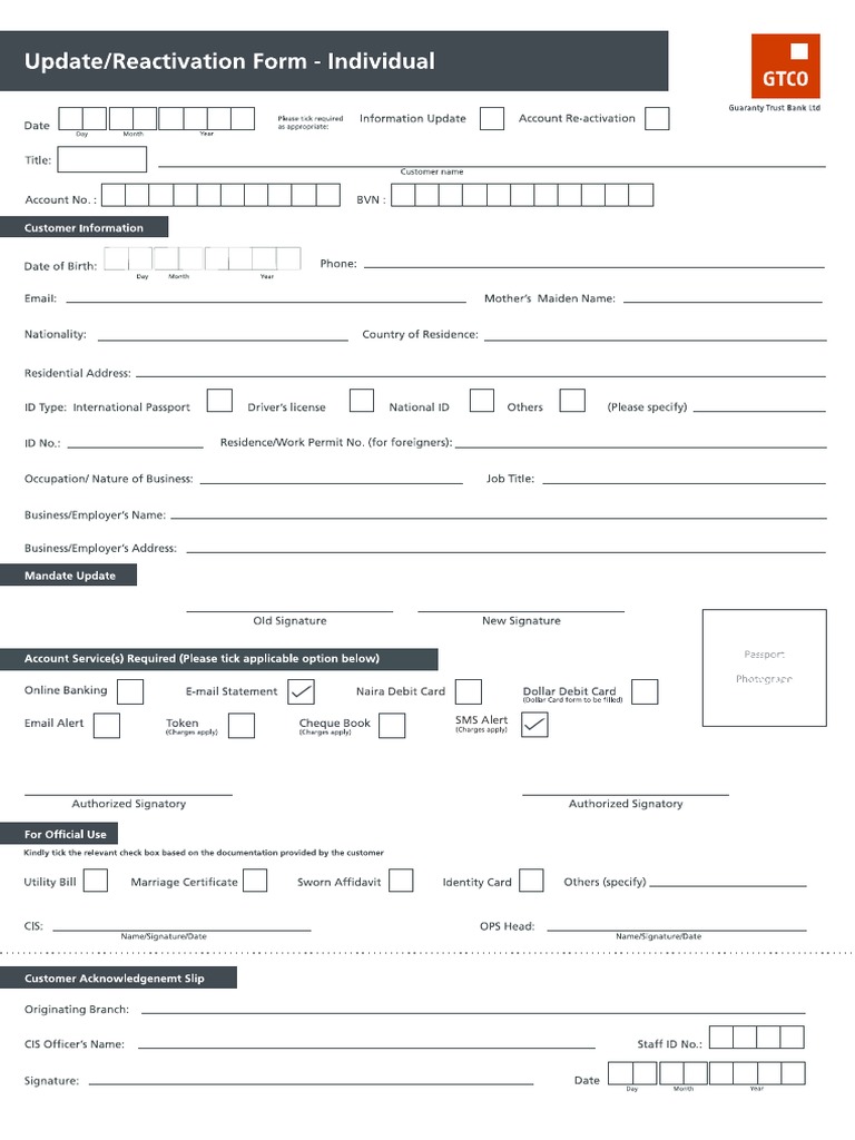 Customer Update Form Individual | PDF