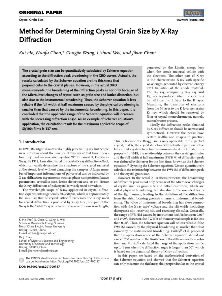 Method For Determining Crystal Grain Size by X-Ray | PDF | X Ray ...