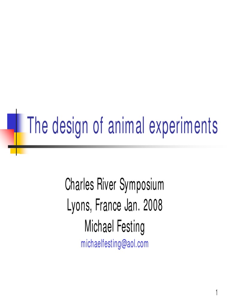The Design of Animal Experiments: Charles River Symposium Lyons, France ...