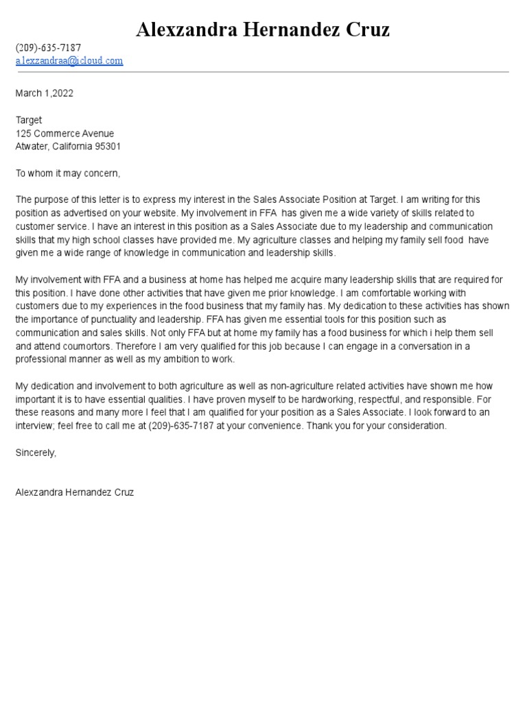 Alexzandra Hernandez Cruz - Cover Letter Template | PDF | Career & Growth