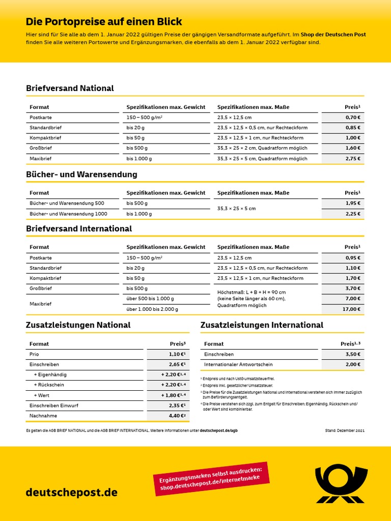 Portopreise 01 Januar 2022 Portopreise 01 Januar 2022 | PDF