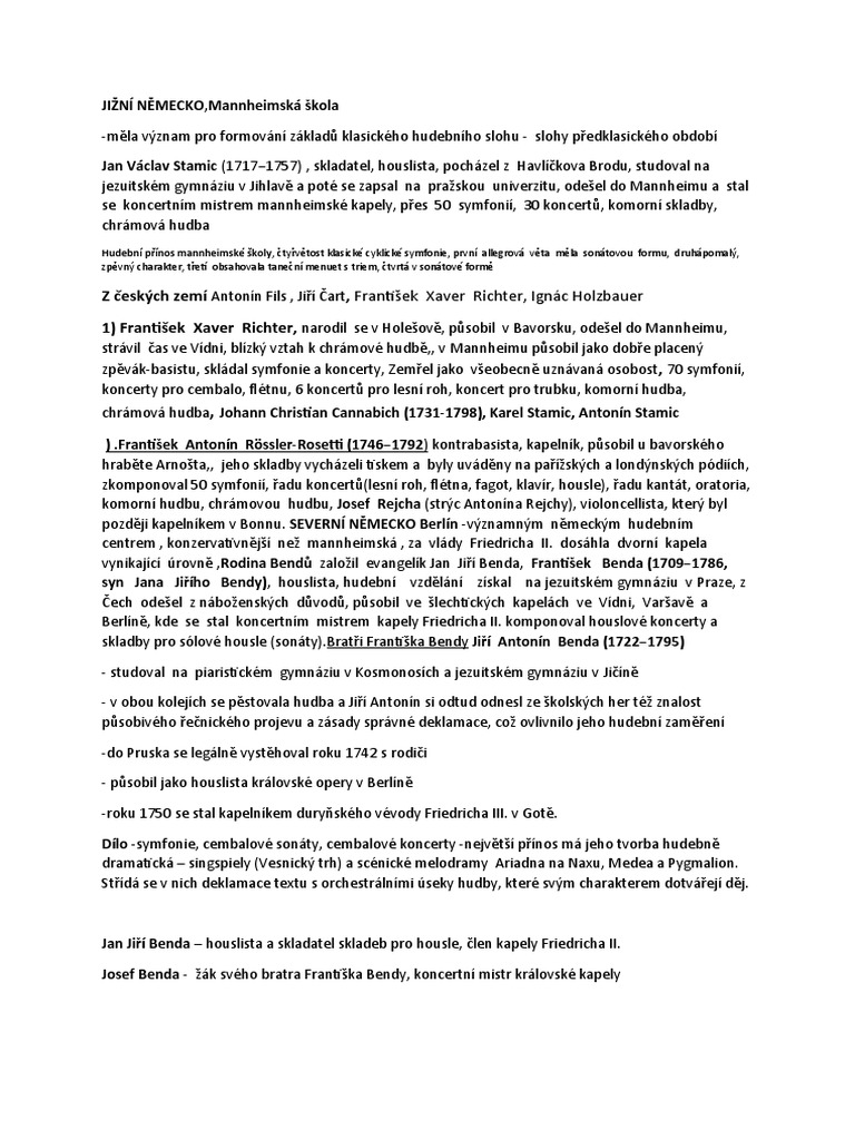 Česká Hudební Emigrace V Období Klasicismu | PDF