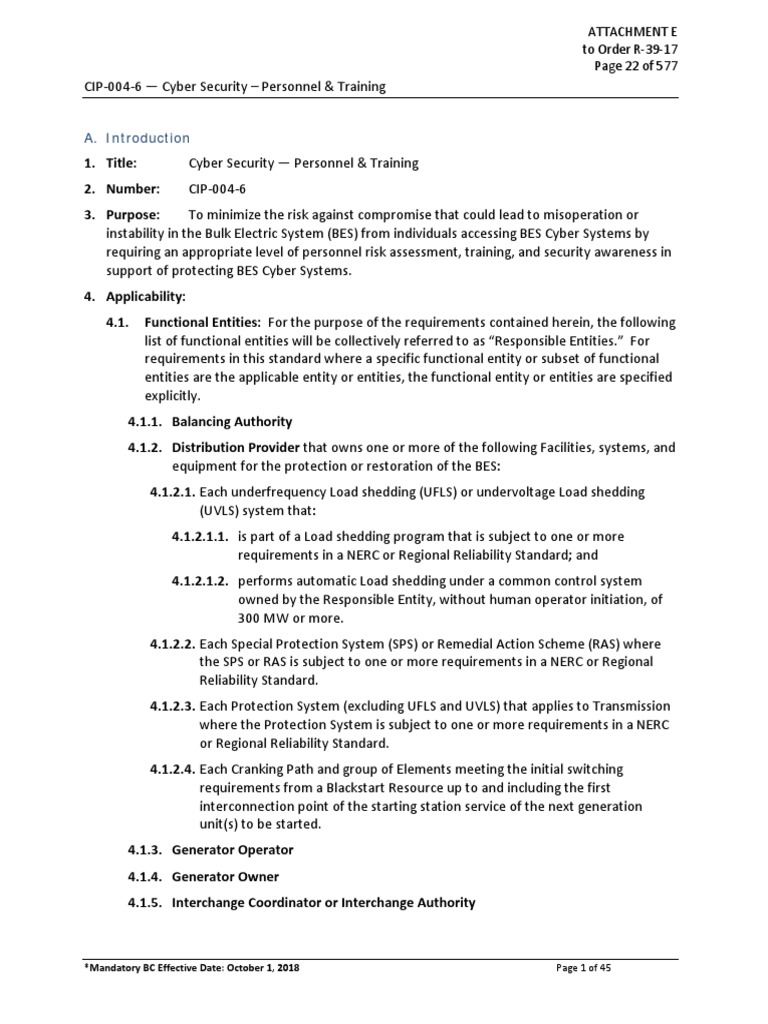 Cip-004-6 BC 2018-10-01 | PDF | Security | Computer Security