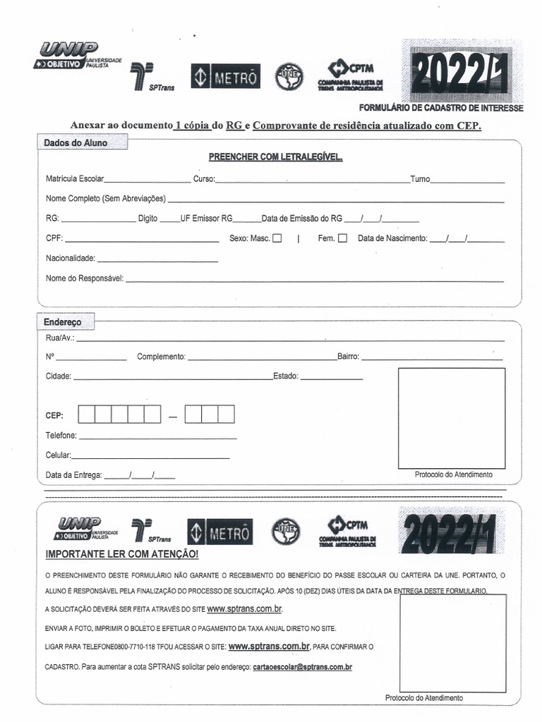 Formulário SPTrans | PDF