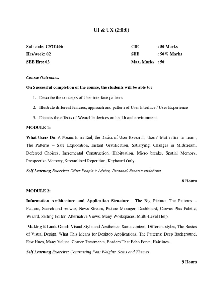 UI UX Syllabus | PDF | Design | Wearable Technology