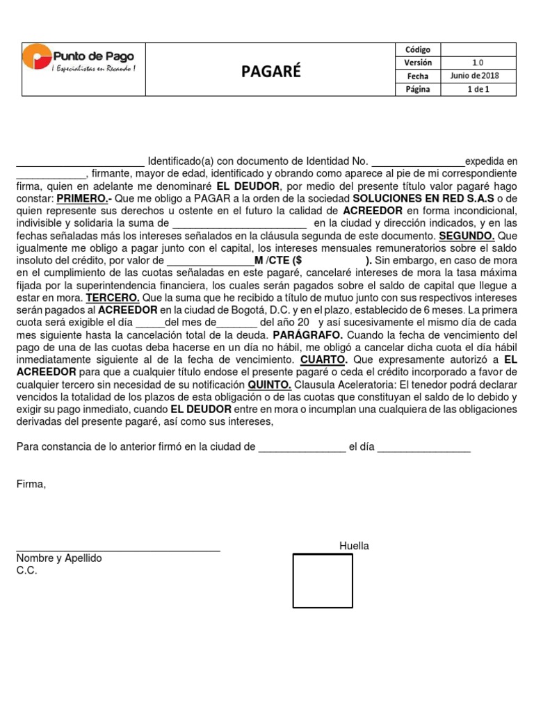 Pagare y Carta de Instrucciones | PDF | Pagos | Dinero