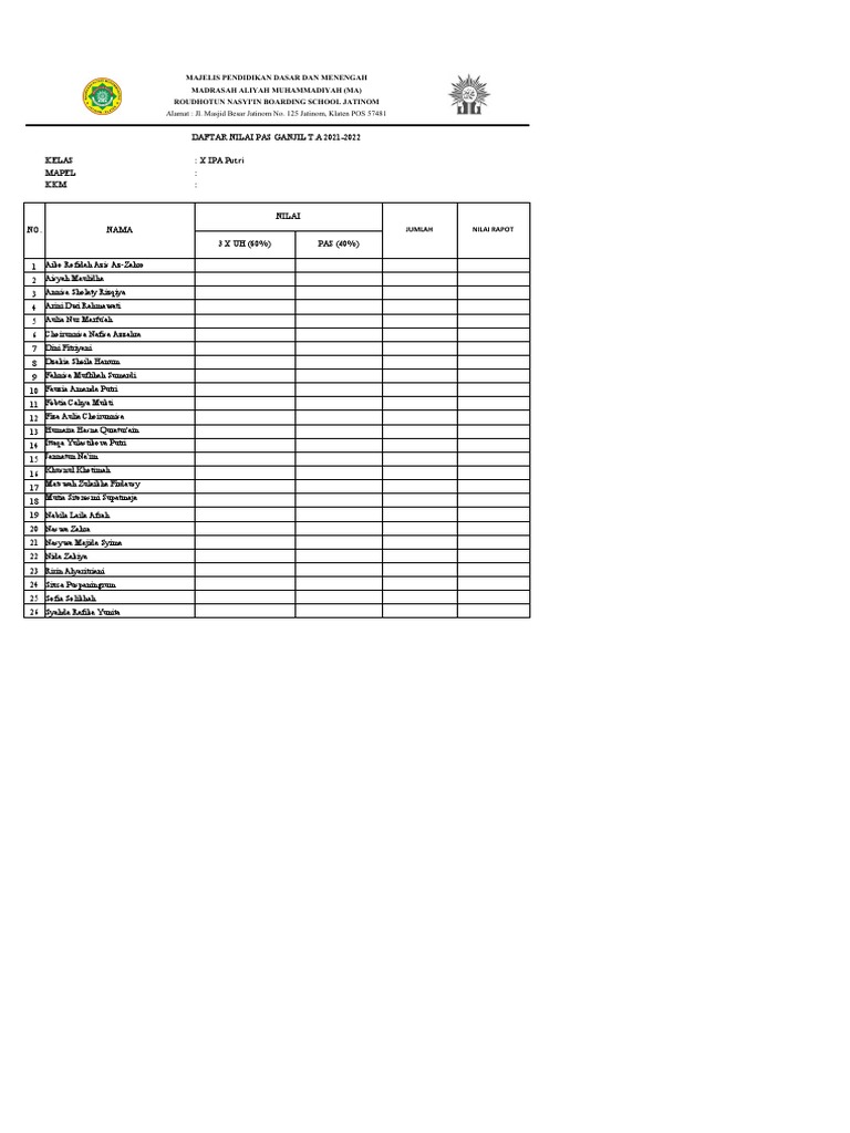 020.format Nilai Pas | PDF