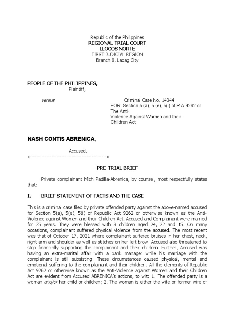 Pre Trial Brief - PROSECUTOR | Download Free PDF | Plaintiff | Social Institutions