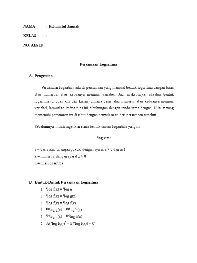Persamaann Logaritma 12 | PDF