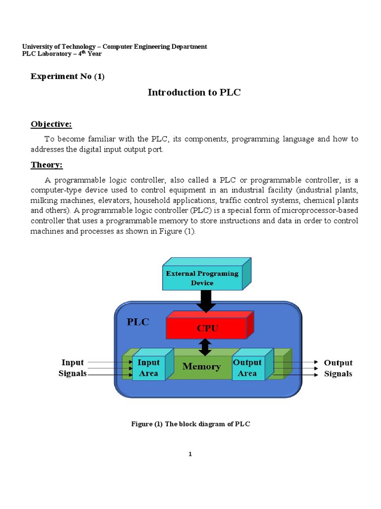 Introduction To PLC: Experiment No | PDF | Programmable Logic Controller | Input/Output