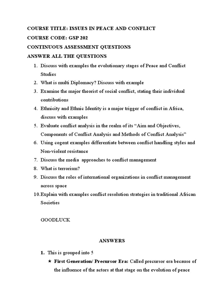Course Title: Issues in Peace and Conflict Course Code: GSP 202 ...