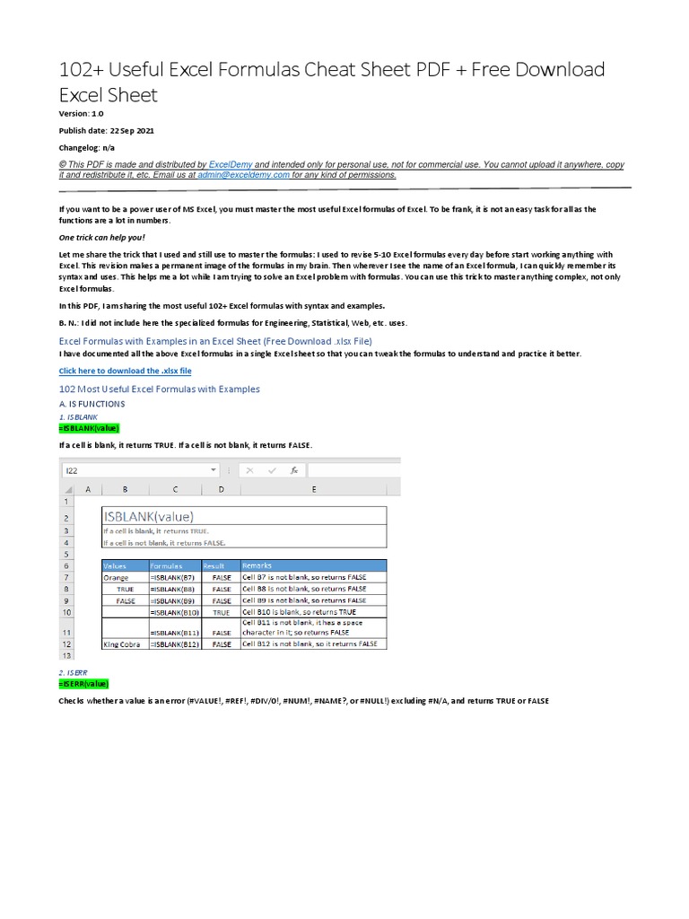 Excel Functions List v1.0 | PDF | Microsoft Excel | Mean