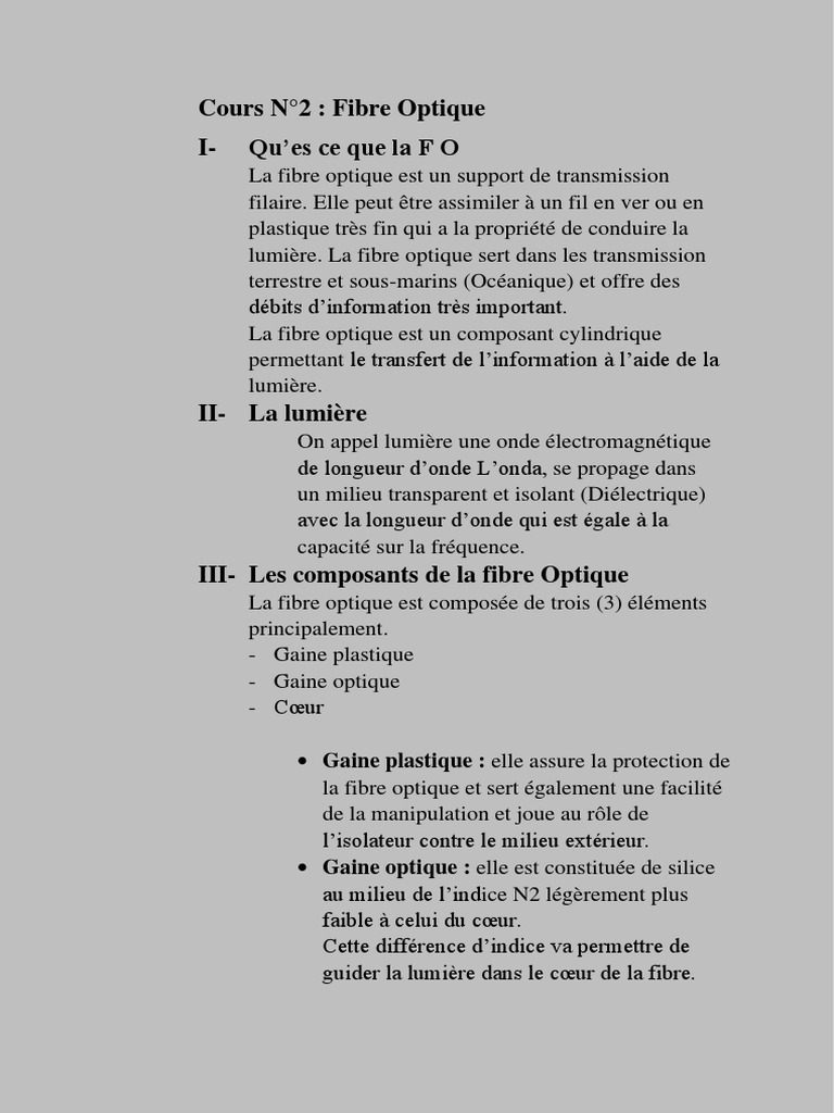 Cours 2 Fibre Optique | PDF | Fibre optique | Indice de réfraction