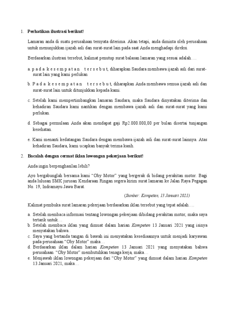 Soal Kls XII Semester 1 | PDF