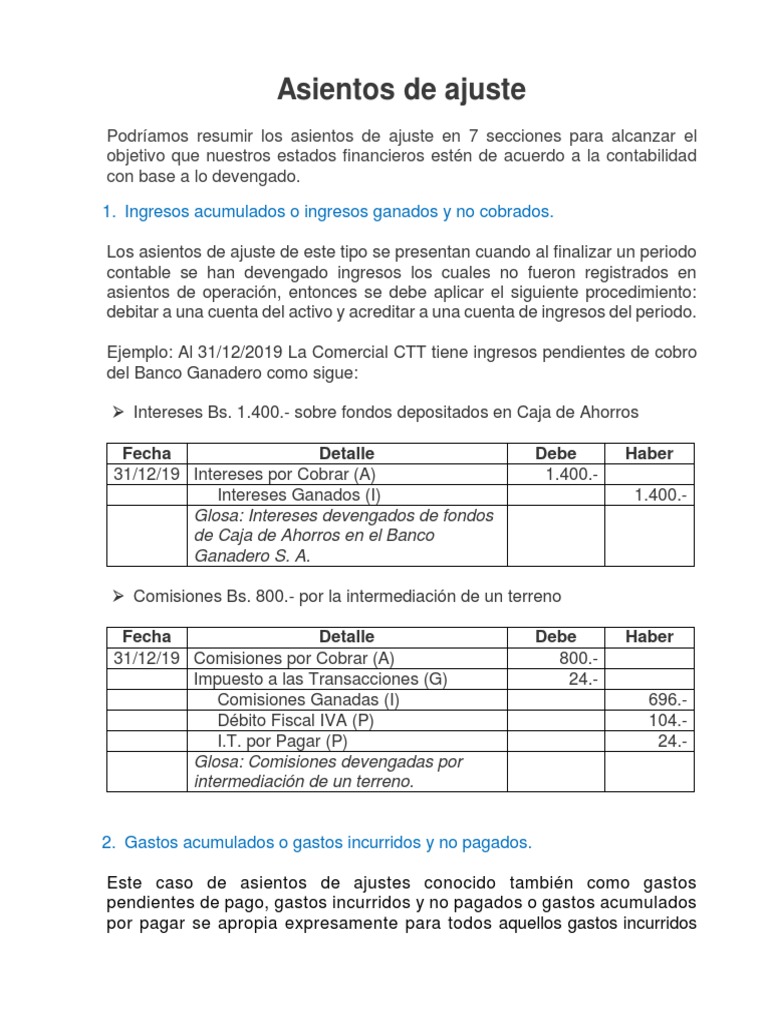 7 Tipos de Asientos de Ajuste | PDF | Contabilidad | Devengo