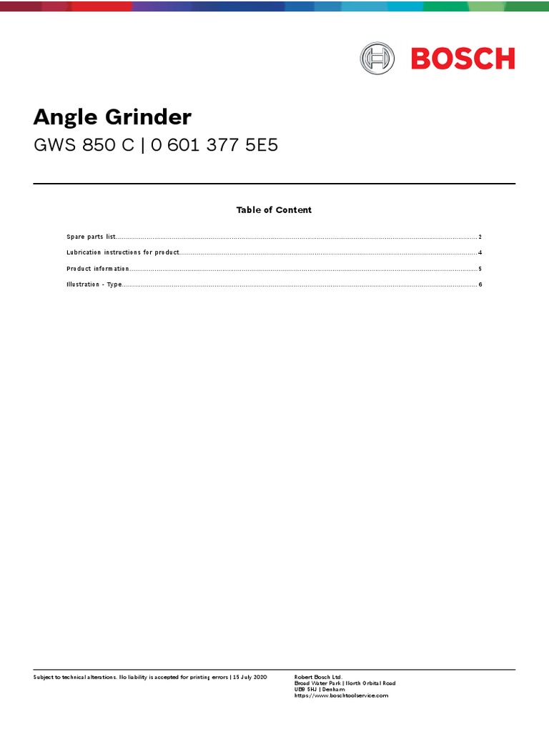 GWS 850 C Angle Grinder Parts Guide | PDF | Equipment | Machines
