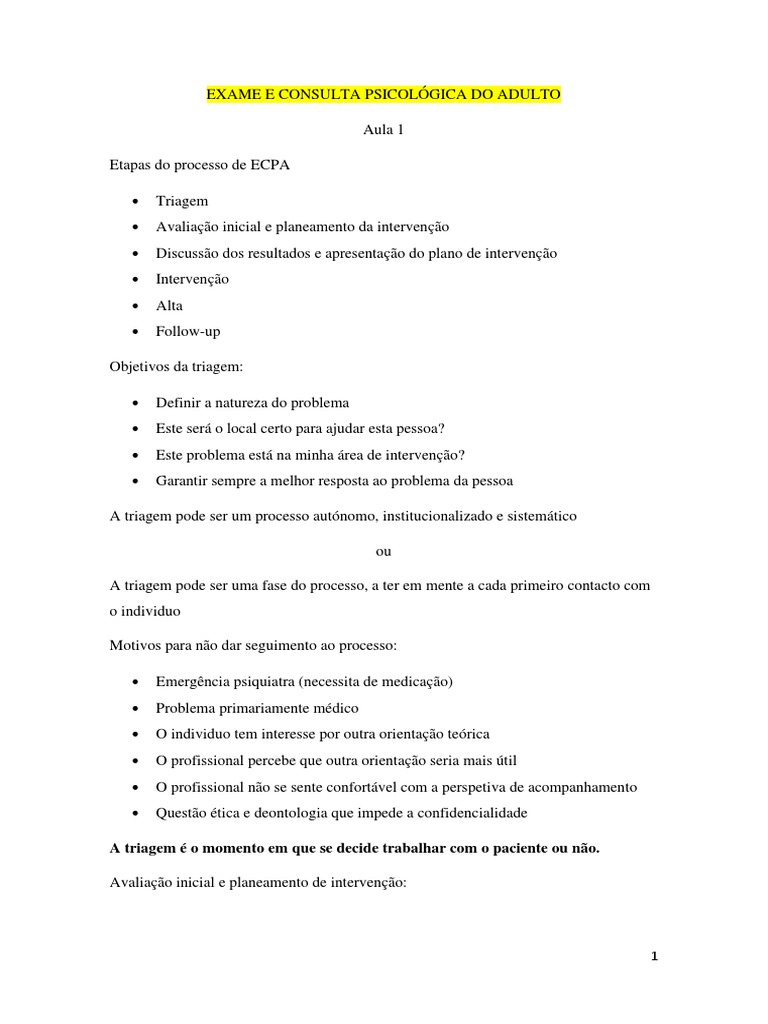 Resumos Da Cadeira de Mestrado de Exame e Consulta Do Adulto | PDF | Psicologia | Psiquiatria