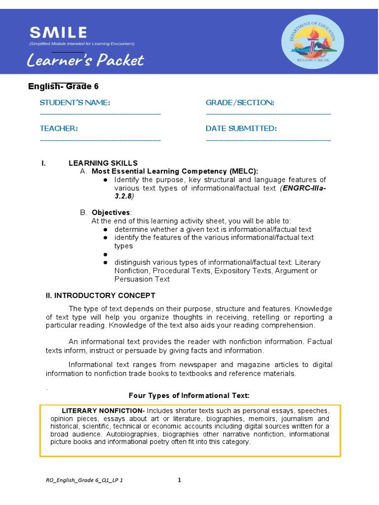 Determining Informational Text Types: An Analysis of Literary ...