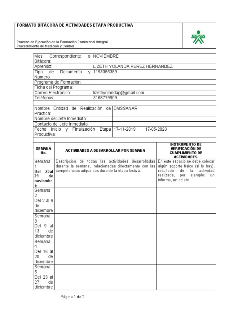 Bitacora Aprendiz SENA | PDF